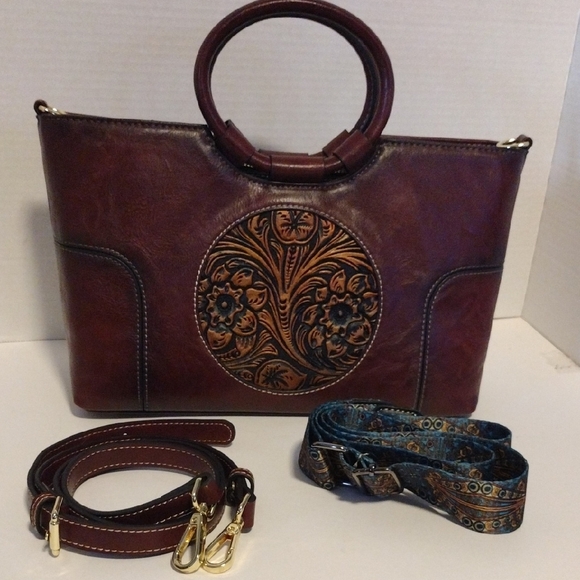 Bags | Beautiful Burgundy Faux Leather Crossbody Satchel With Vintage ...